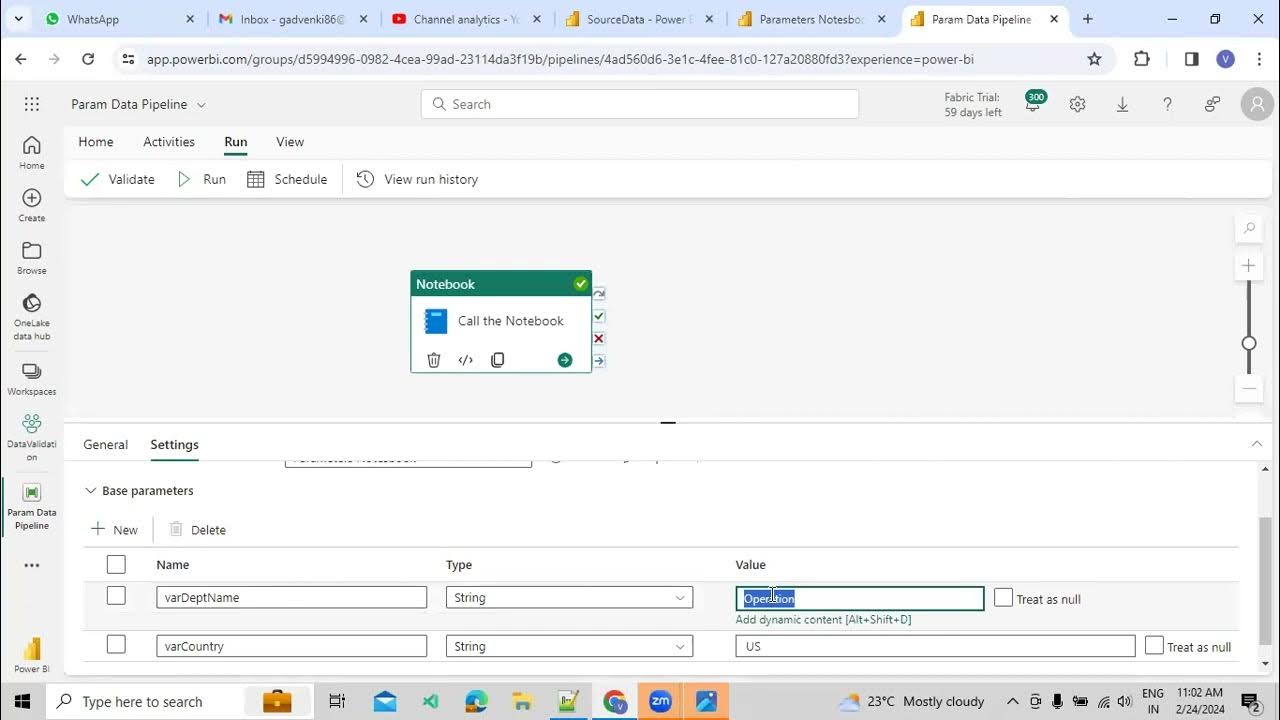 How to Pass Parameters to Notebook through Data Pipeline using Microsoft Fabric in Telugu - YouTube