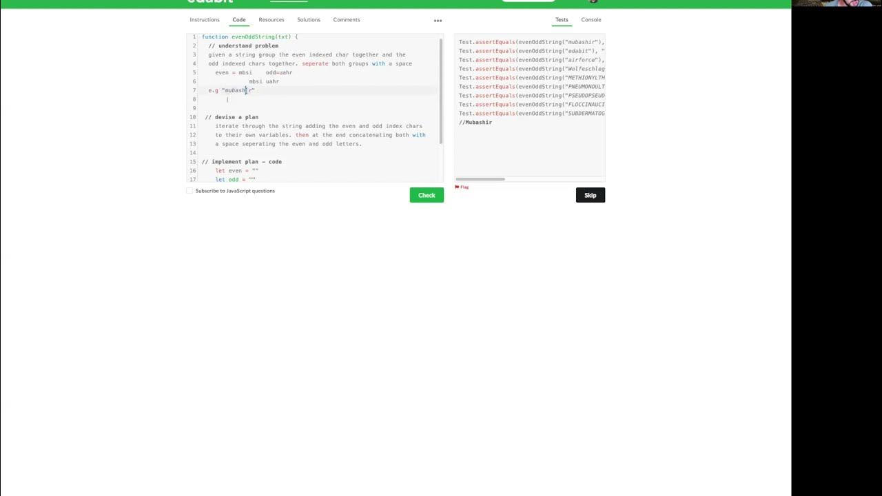 Javascript Coding Problem Edabit Even And Odd Strings Youtube