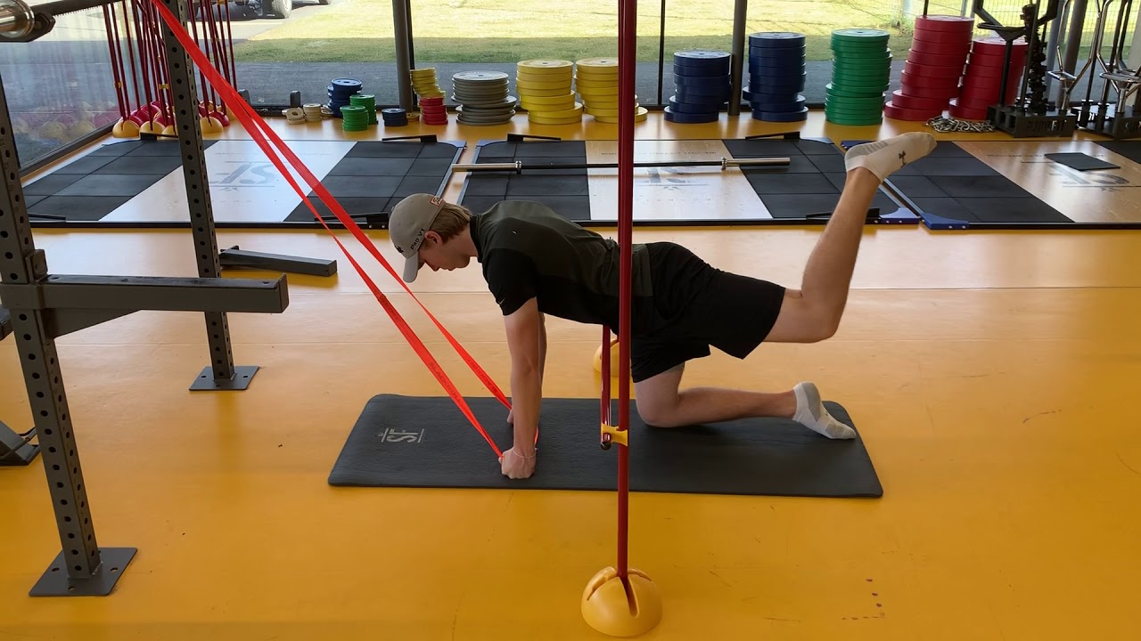 band assisted hip extensions with bent knee - YouTube