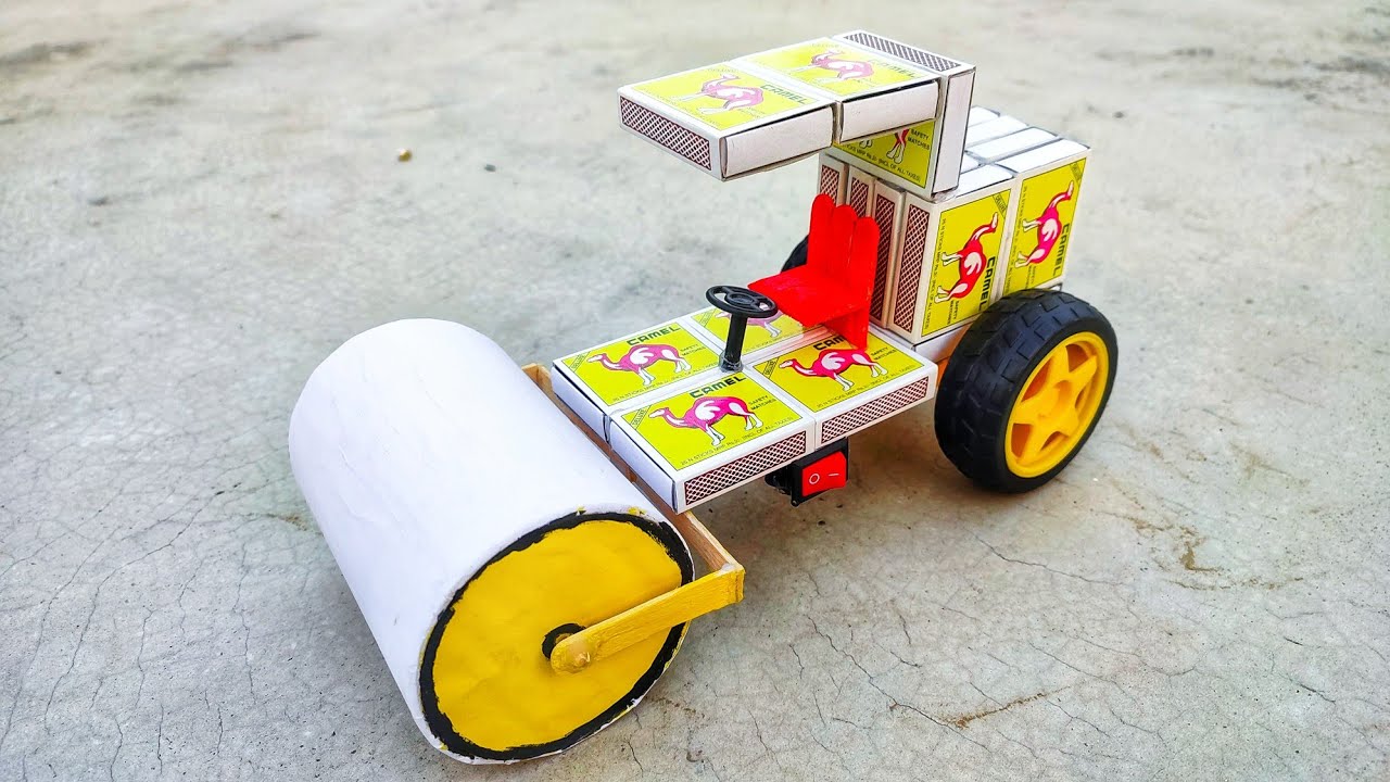 How to Make Matchbox Road Roller at Home | DIY DC Motor Road Roller ...