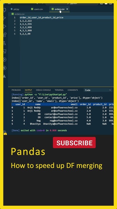 Python Pandas (How to Speed up Data Frame Merging) Data Analytics, Pandas Tutorial, Python In ...