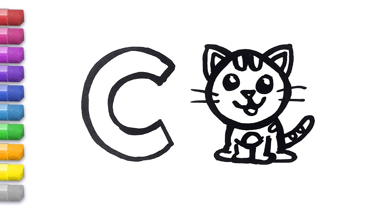 ABCD Cat Easy Drawing, Coloring for Kids & Toddlers | How to Draw Cat ...