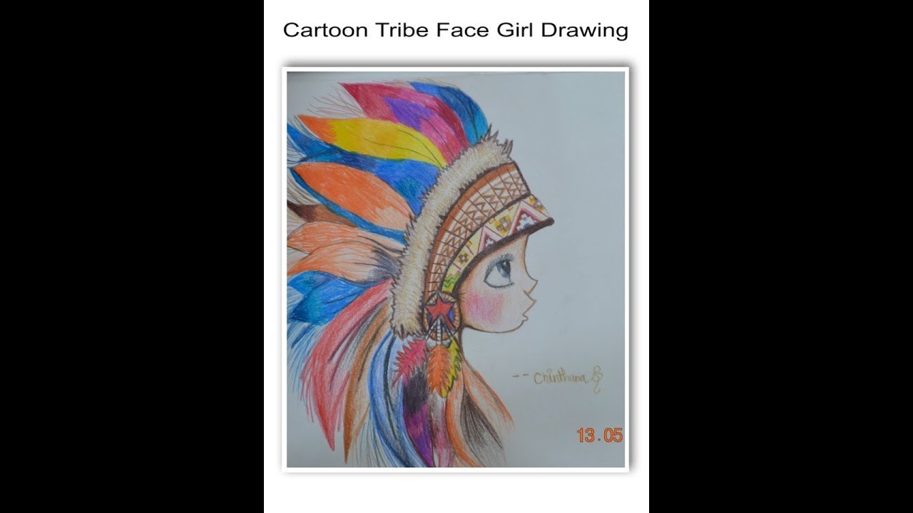 Cartoon Face of Tribe Girl - Colour Pencil Drawing - YouTube