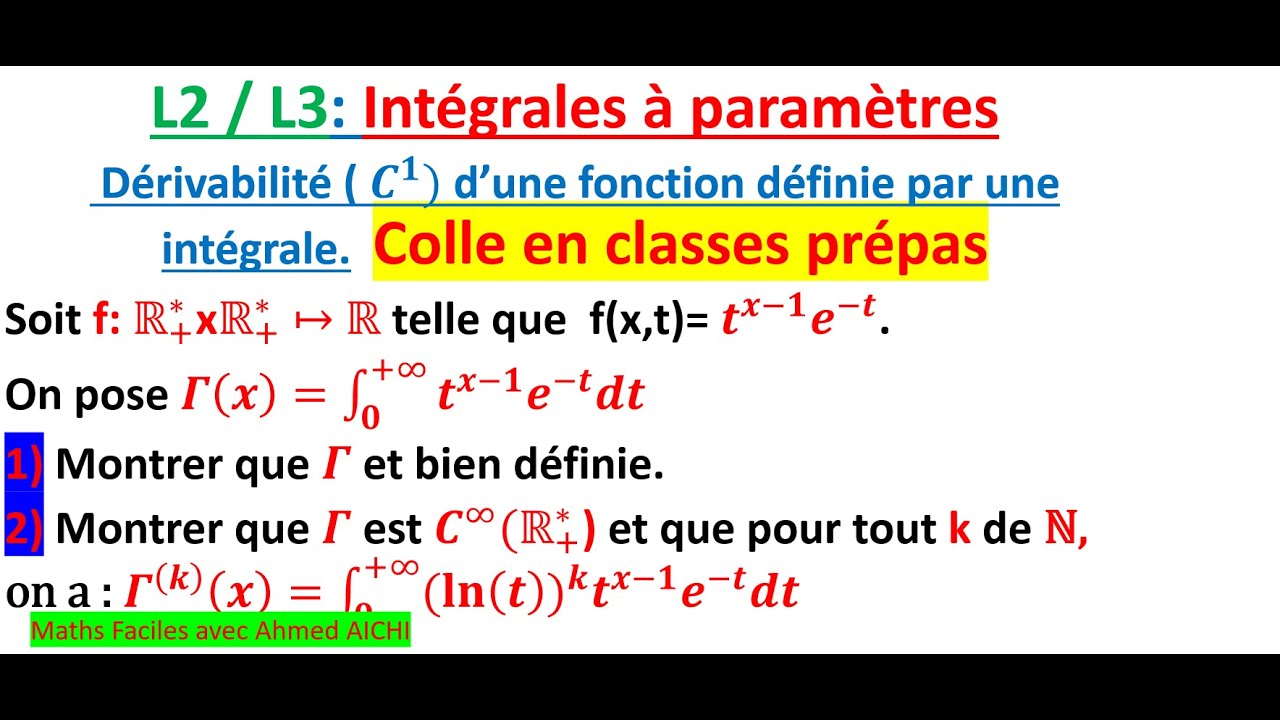 Intégrale à paramètre- Fonction définie par une intégrale de classe C^k ...