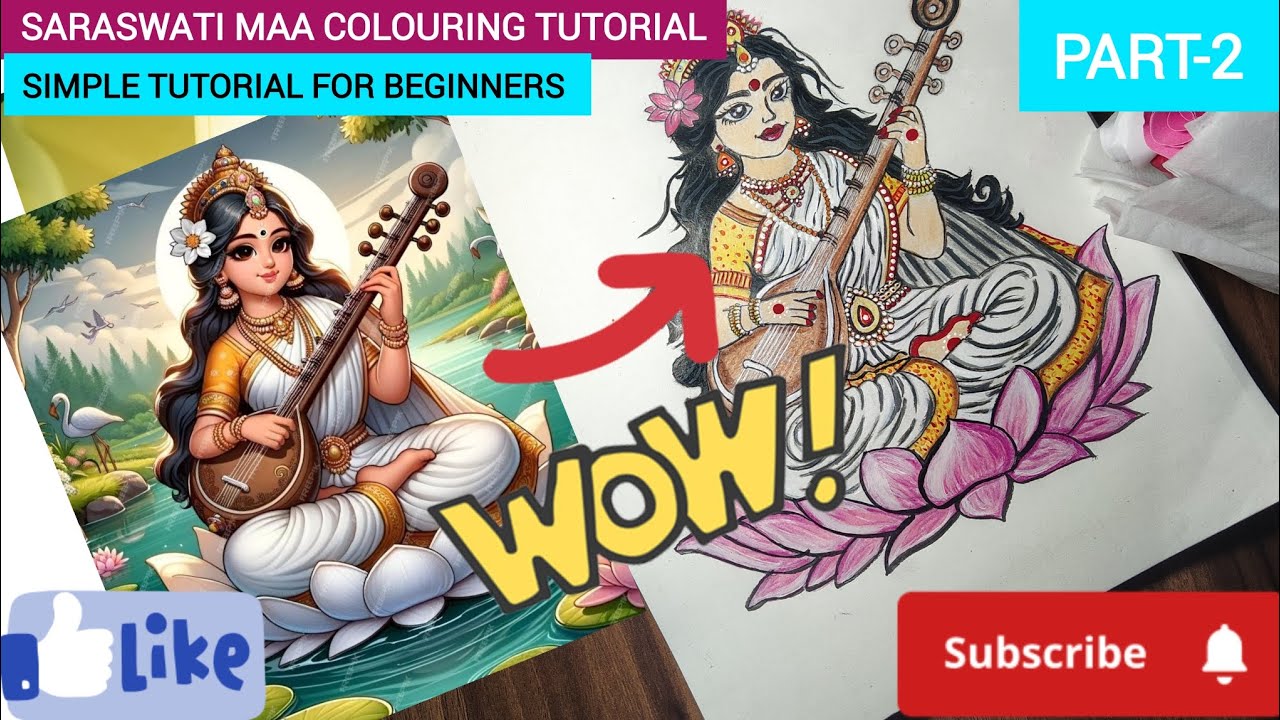 Saraswati Maa Colouring Tutorial|How to draw and Colour Saraswati Maa ...