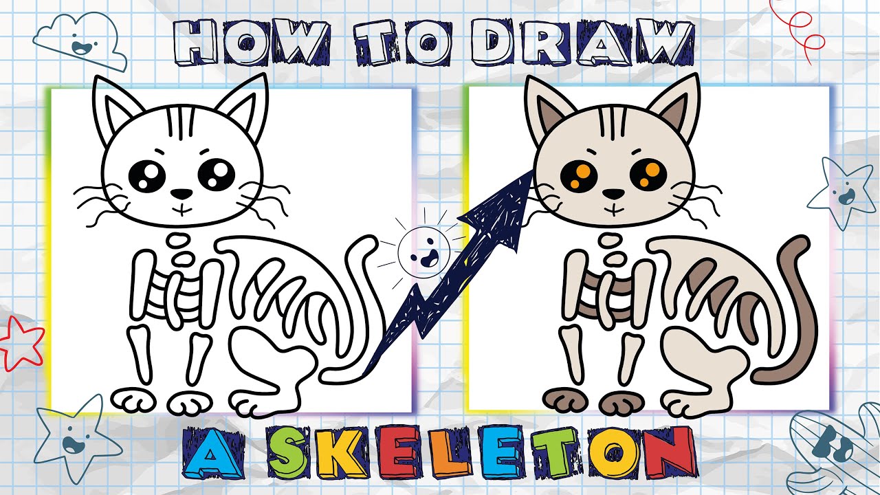 How To Draw #25 A Spooky Skeleton Cat for Beginners | Halloween ...