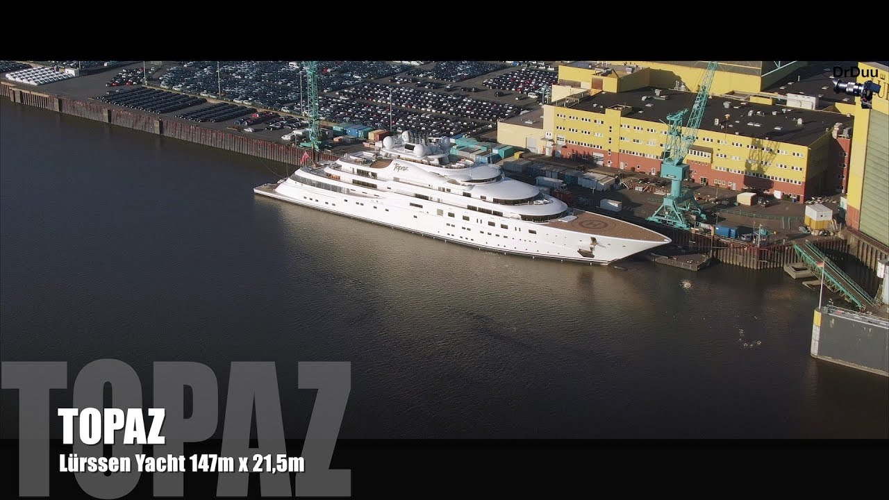 4K | MegaYacht TOPAZ moored at Lürssen mole for service - YouTube