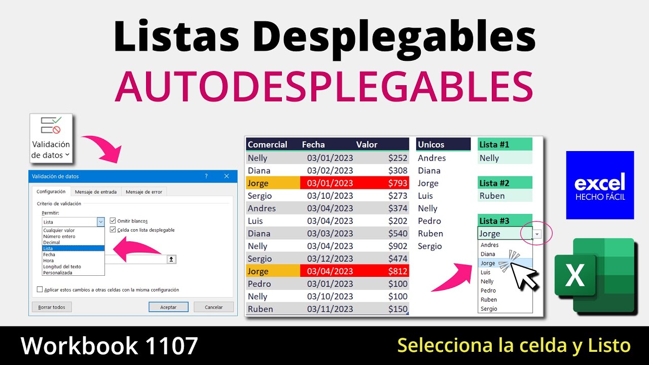 Listas Desplegables en Excel con Despliegue Automático (100% Interactivas) - YouTube