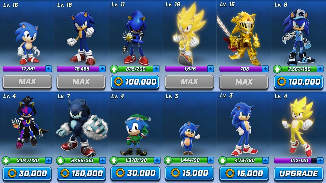 Sonic Forces - All 12 Sonic Skins Running Battle - All 63 Characters ...