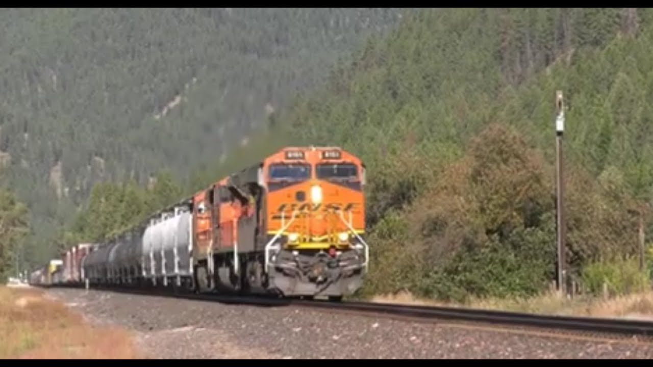 Long Fast Stack Trains and Manifest on the Kootenai River Sub - YouTube