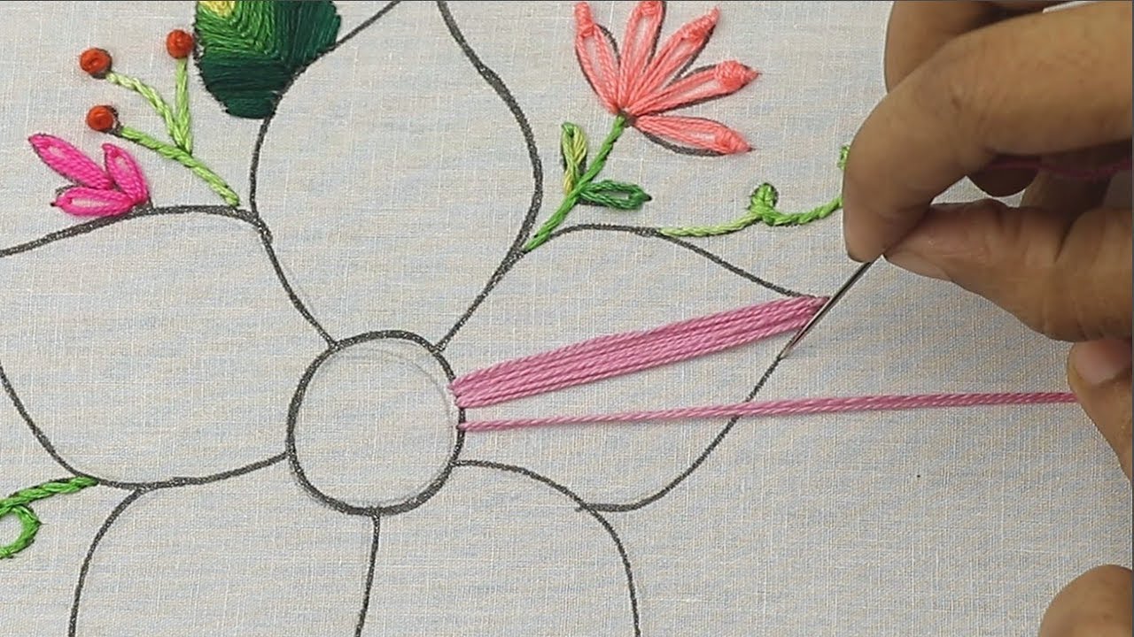 Hand Embroidery | Checkered Stitch Flower Embroidery | Fantasy Flower ...