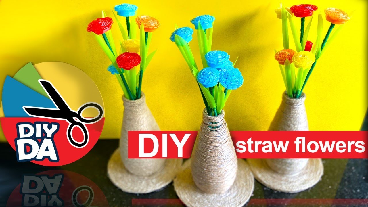 DIY DA Flower Vases from Colorful Straws - YouTube