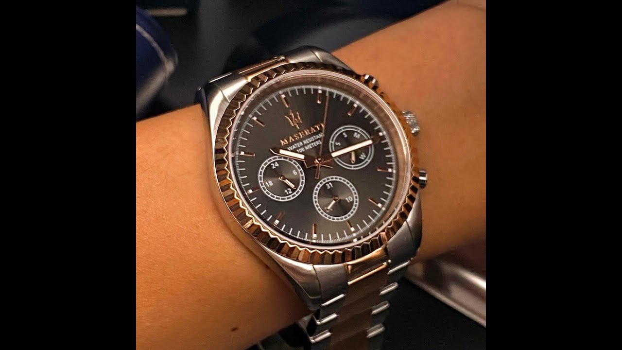 星晴錶業－MASERATI瑪莎拉蒂男錶,編號R8853100020,42mm玫瑰金圓形精鋼錶殼,古銅色三眼, 運動錶面,金銀相間精鋼錶帶款,星 ...