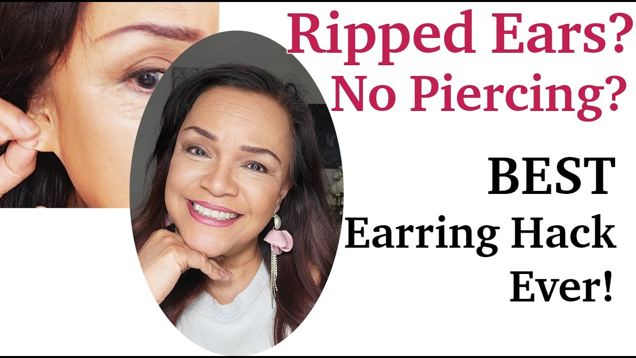 BEST Earring Hack If You Have Ripped Ears or No Piercing - YouTube