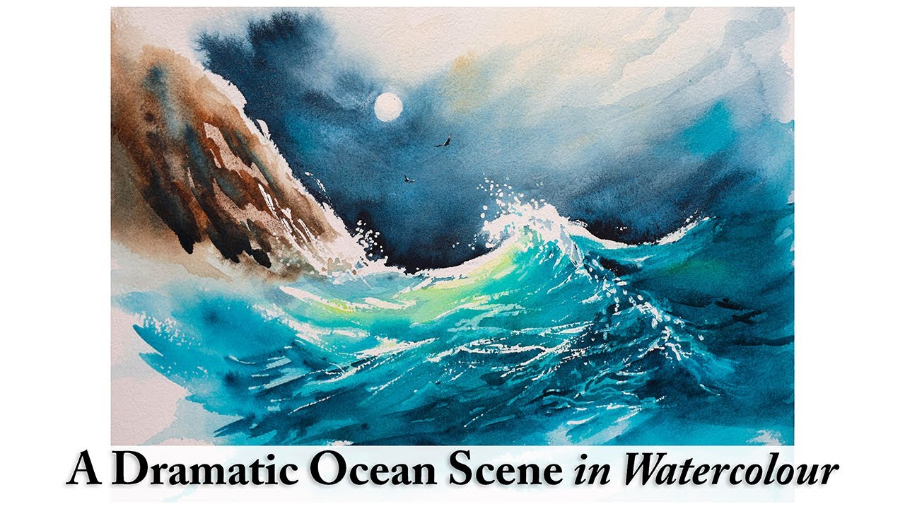 Dramatic and Luminous Watercolour Seascape | Tips for Using Masking ...