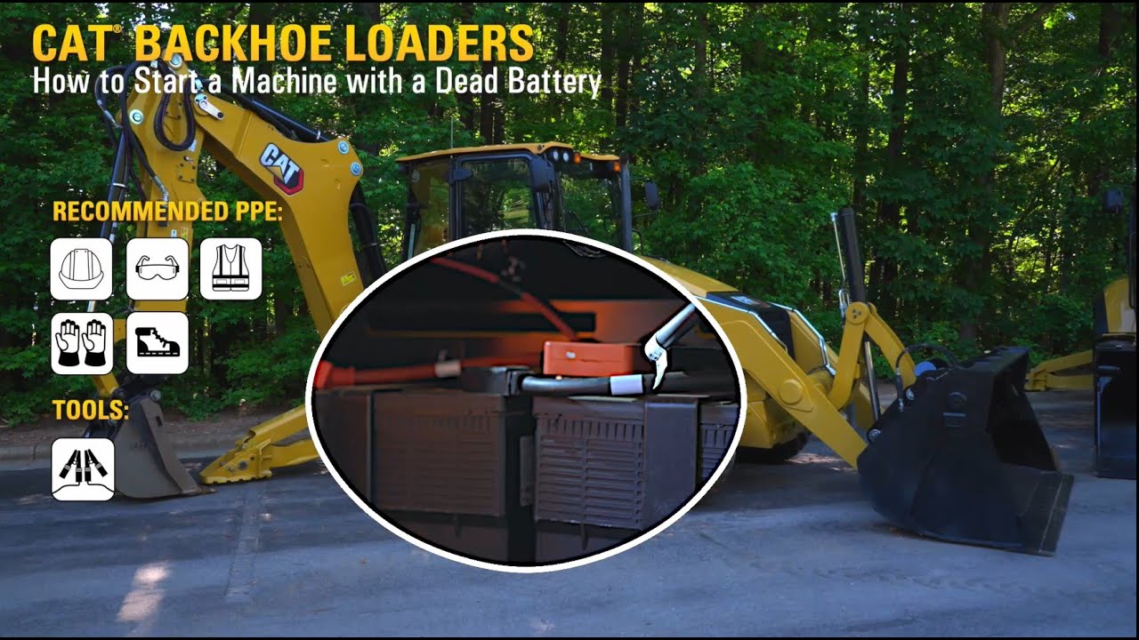 How to Start a Cat® Backhoe Loader with a Dead Battery - YouTube