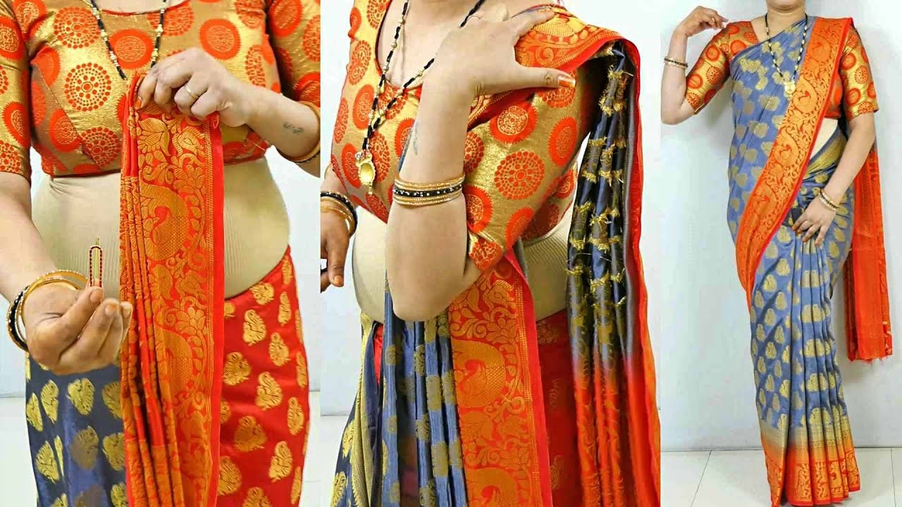 How to drape easily with heavy border | saree draping with perfect ...