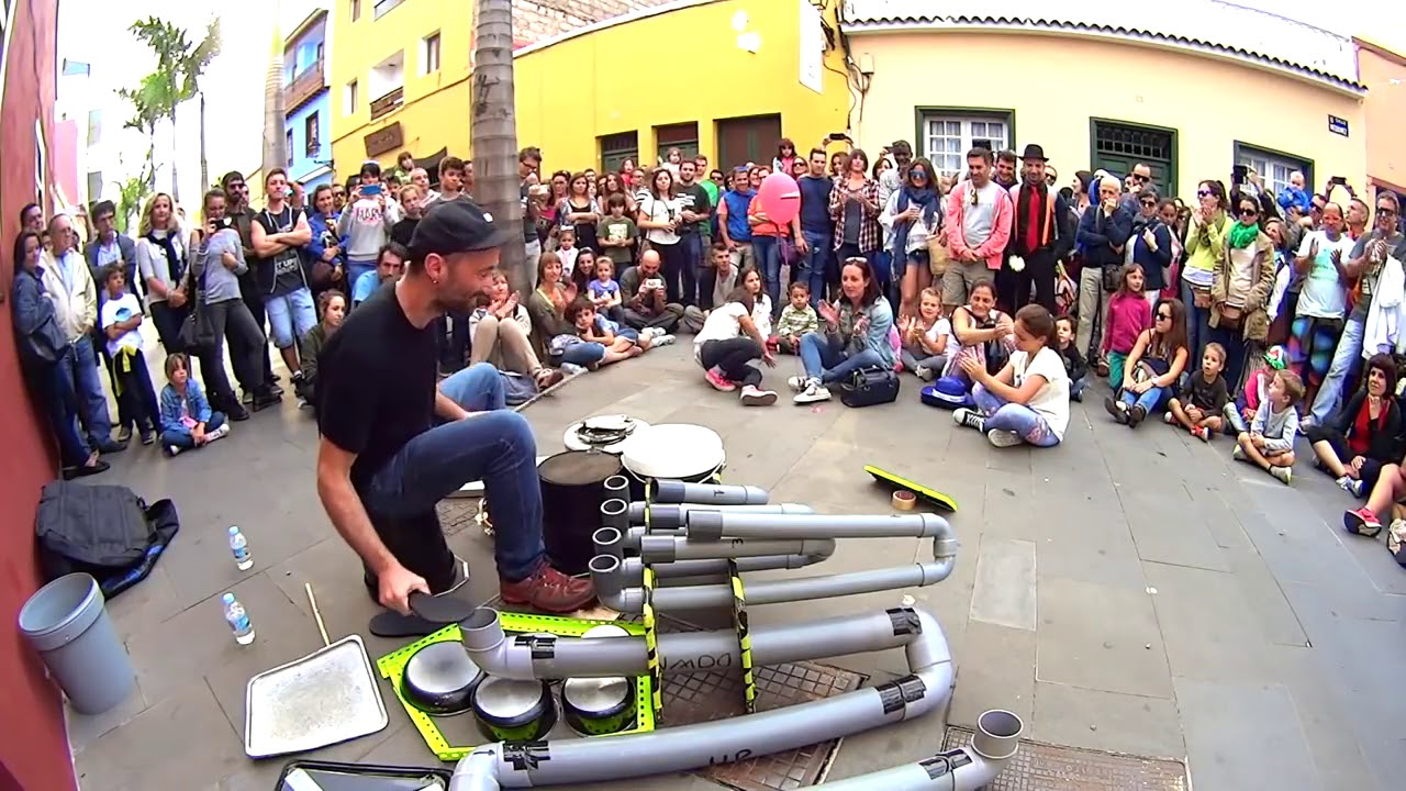 Amazing Street Musician Bucket Pipe Drummer - YouTube