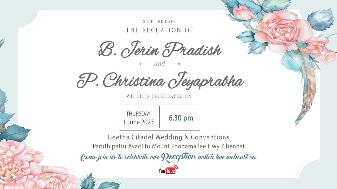 B. Jerin Pradish weds P. Christina Jeyaprabha - 1st June 2023 - YouTube