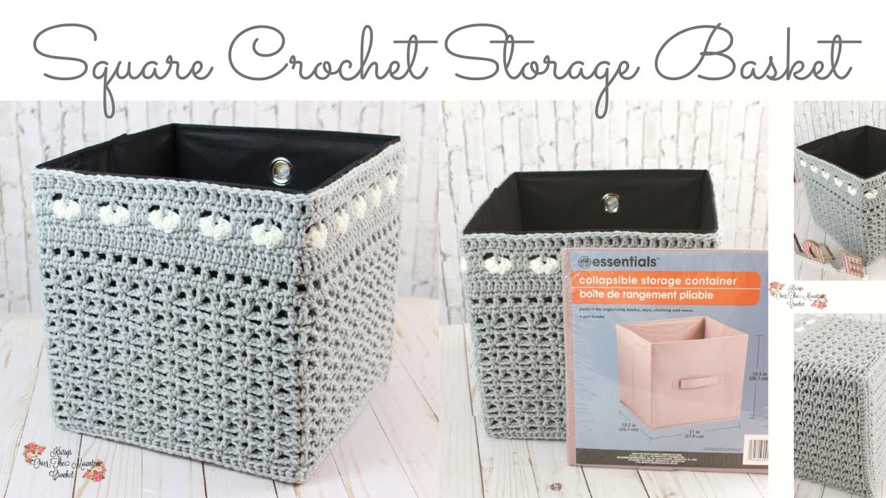 Easy Square Crochet Storage Basket - Valentines Day Gift Idea - Cover A ...