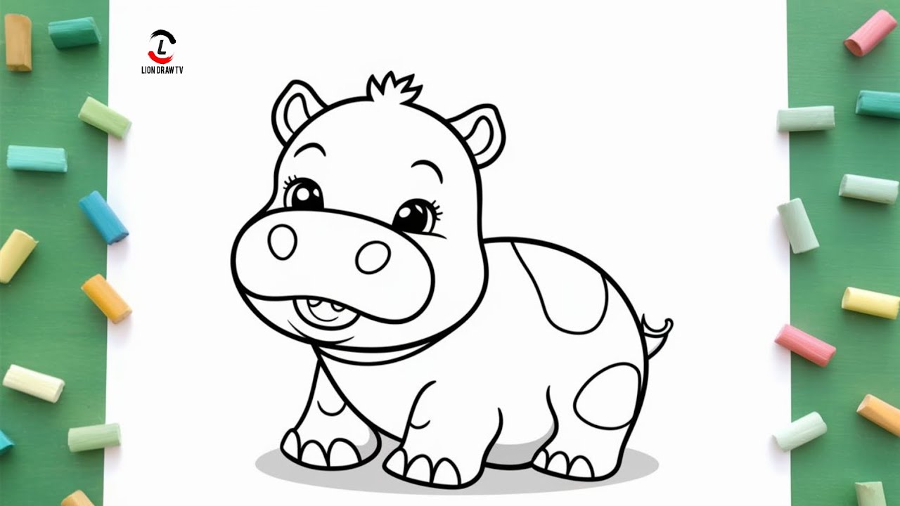 lHow to Draw baby hippo drawing, Painting and Coloring for Kids ...