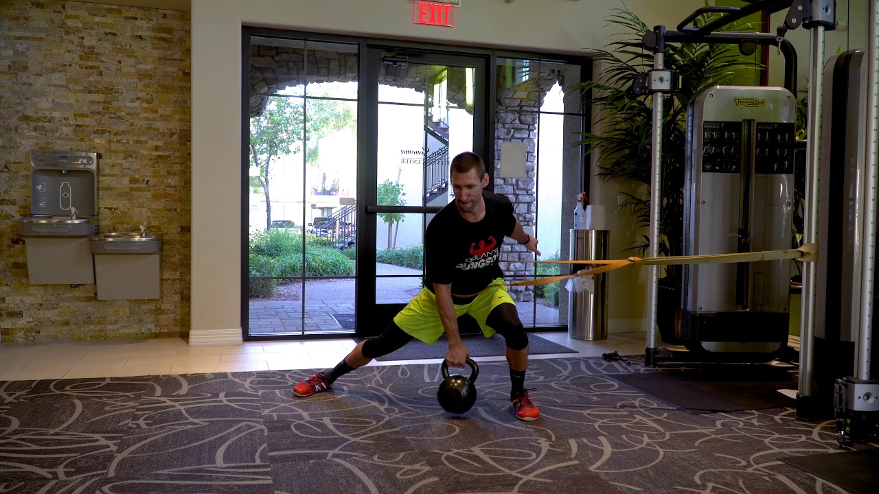 Banded KB Rotational Drop-Catch to Lunge with Pause - YouTube