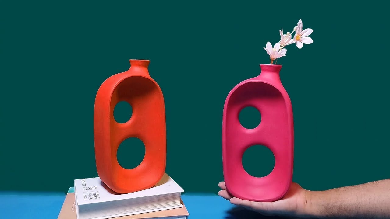 Bottle style gypsum flower pot / gypsum pot making at home / cement ...