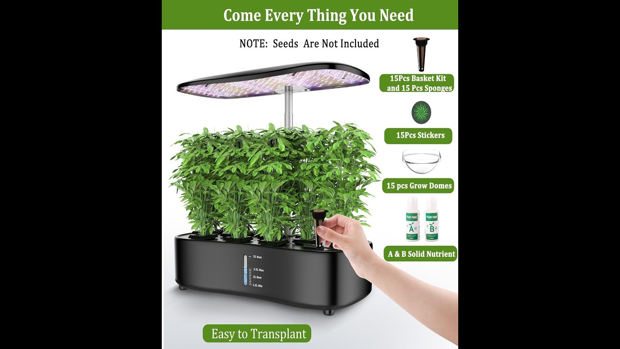 Misting 15 Pods Hydroponic Growing System Herb Garden Kit Indoor - YouTube