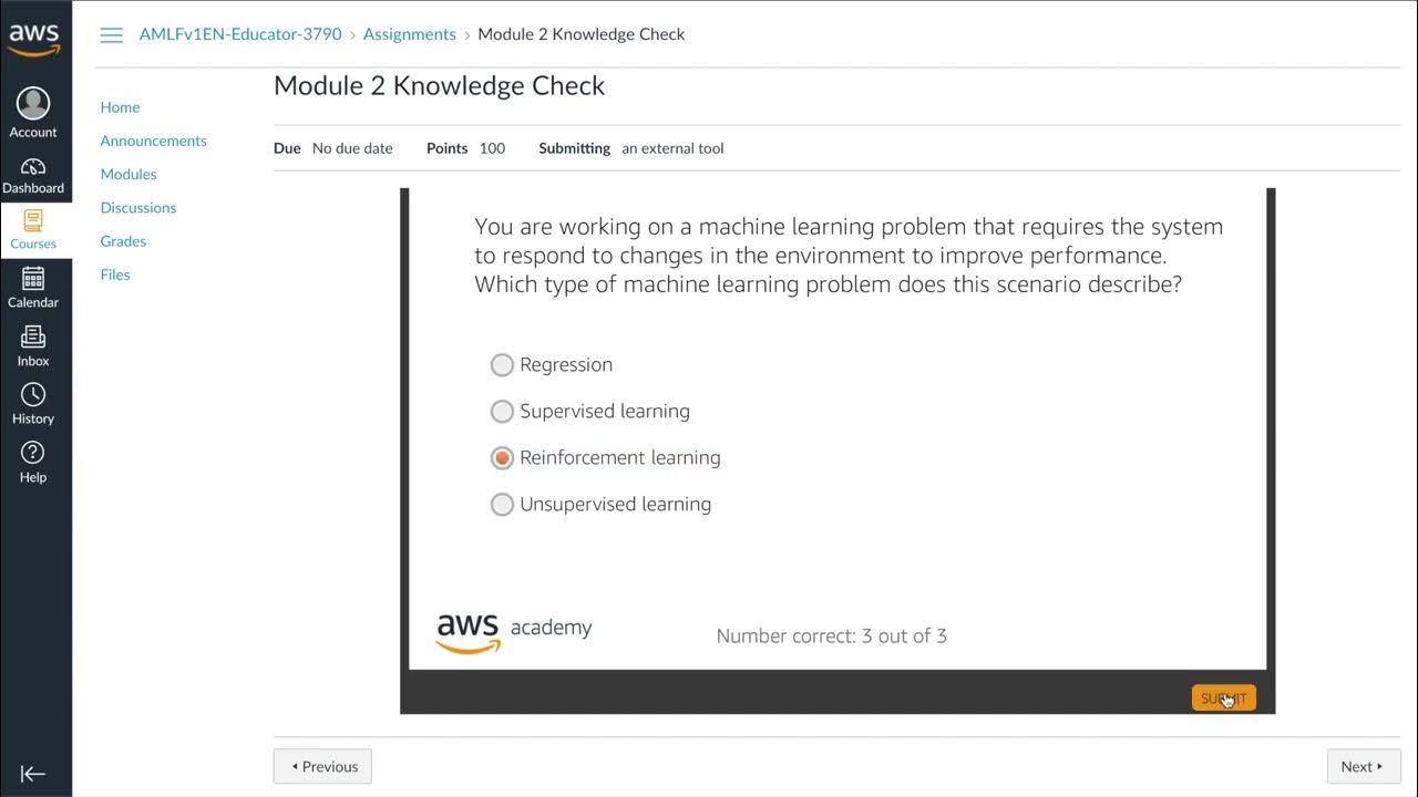 AWS Academy Machine Learning Module 2 Knowledge Check 2023 Version ...