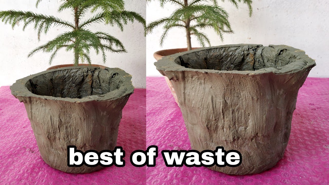 How to make beautiful cement pot making at home - YouTube