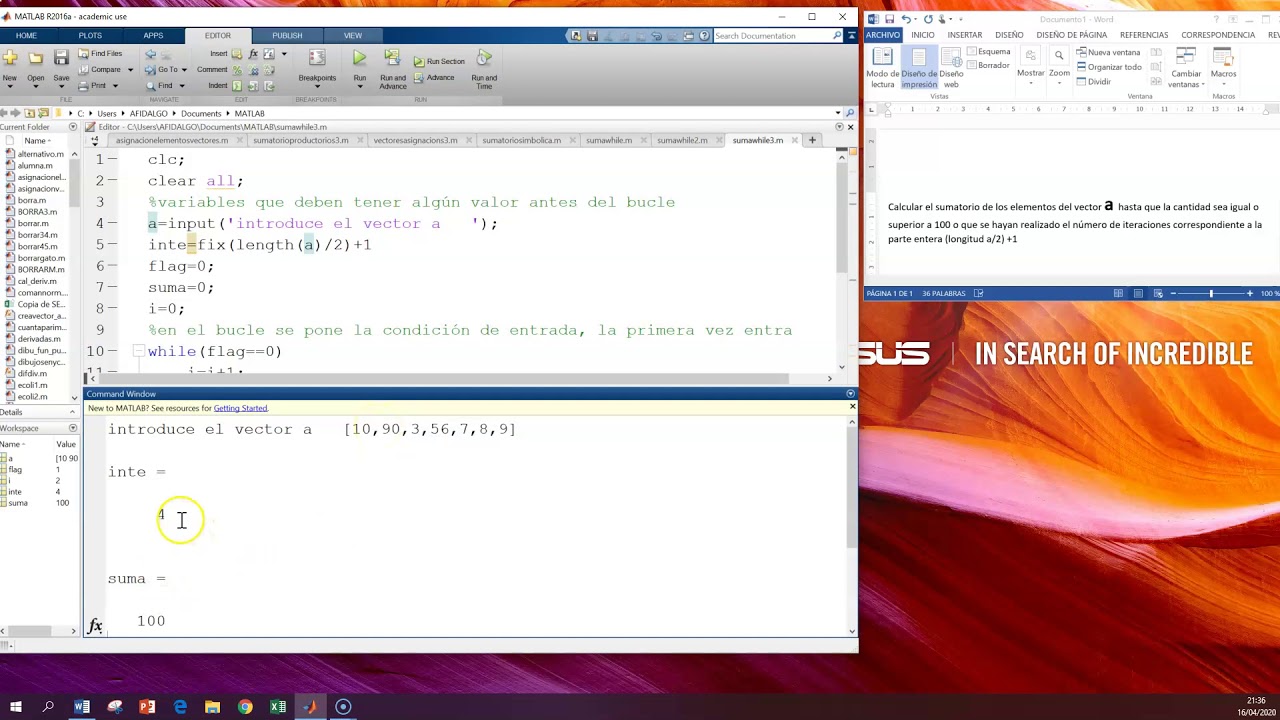 Sumatorio condicionado. Bucle While (flag==0) en Matlab - YouTube