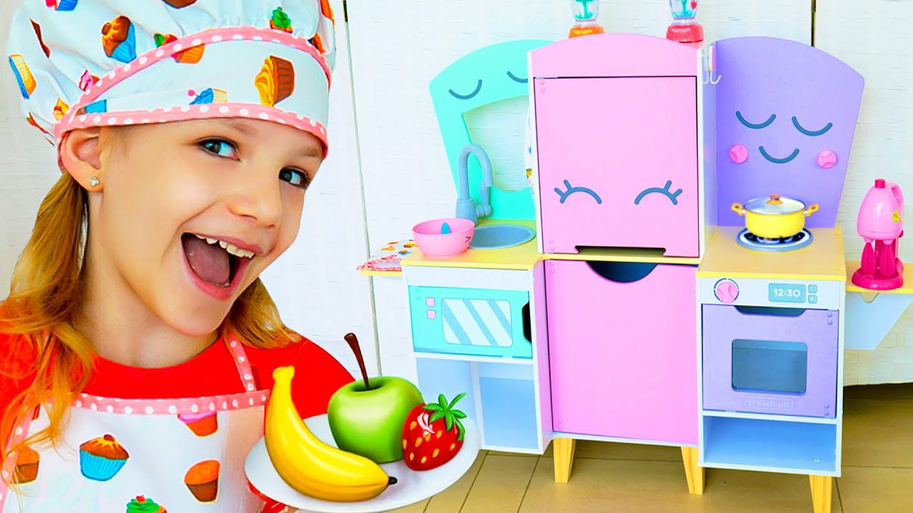 Kids Cooking Healthy Food with Kitchen Playset for Daddy | Educational ...