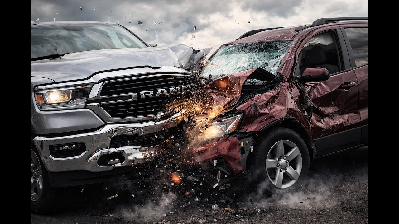 Dodge Ram crash on I-405 seen from my dash cam. - YouTube