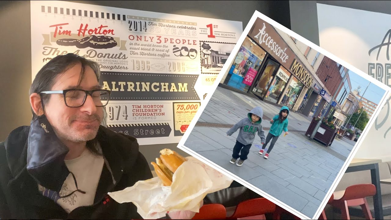 Breakfast in Tim Hortons, Altrincham, UK and walking around the area ...