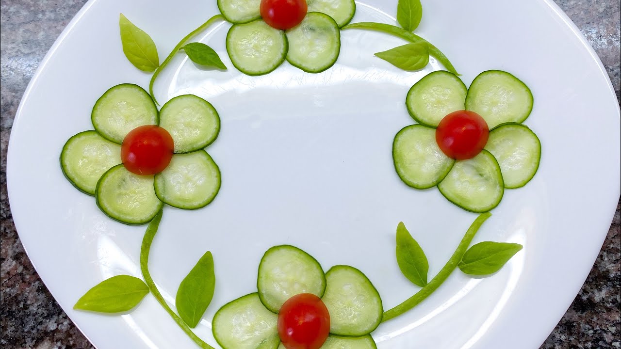 Cucumber flower food art food decoration ideas carving garnish - YouTube