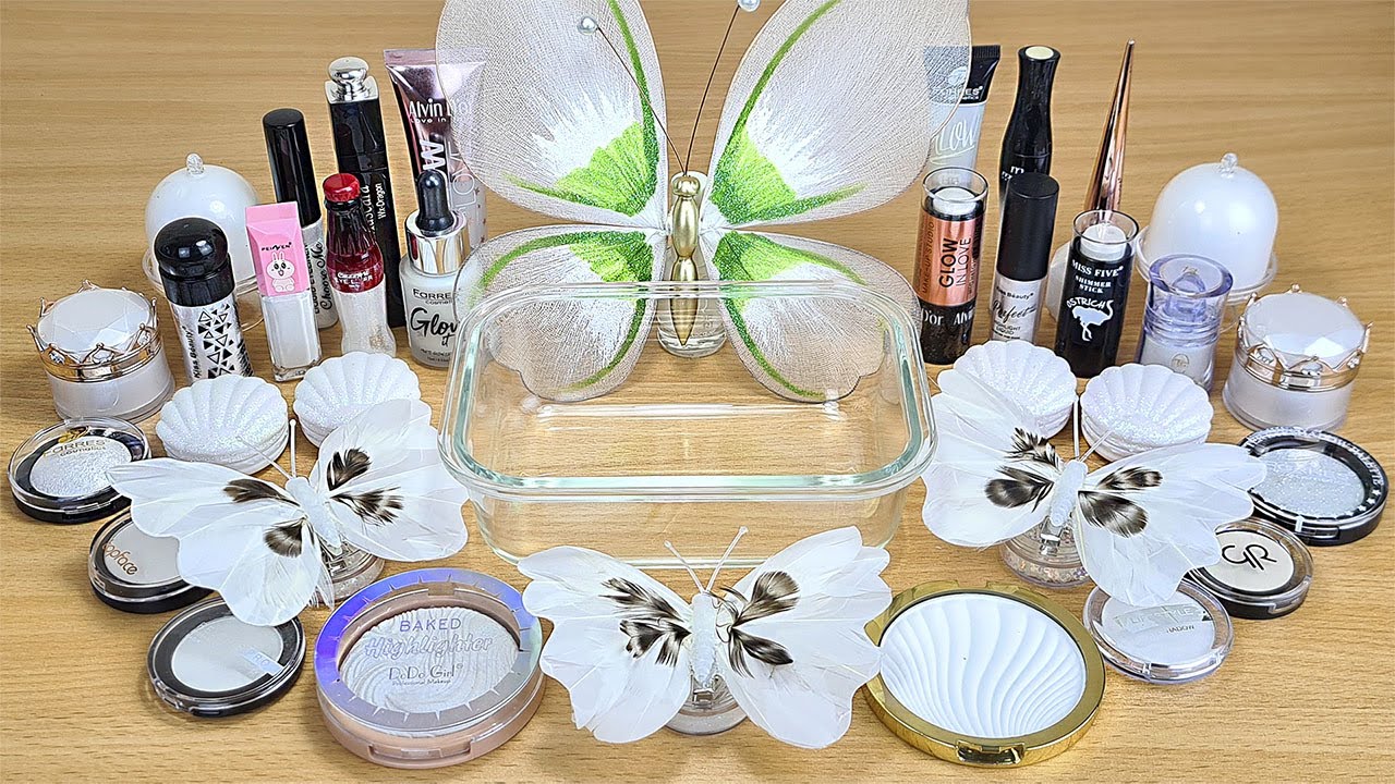 White BUTTERFLY SLIME Mixing makeup and glitter into Clear Slime ...