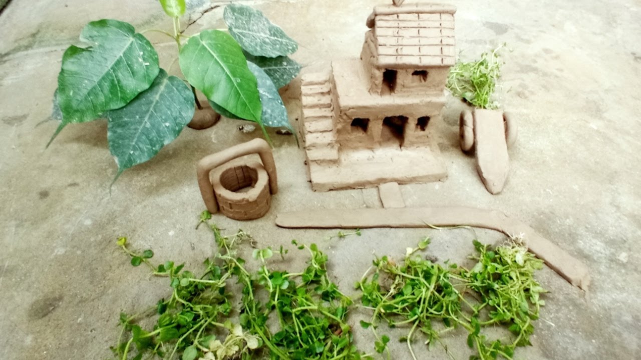 How to make clay village house clay art, clay house, - YouTube