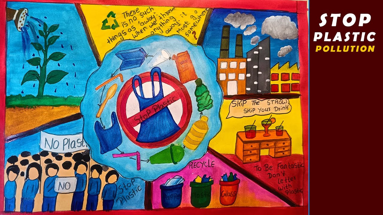 Stop Plastic Pollution Sketching And Filling Colors | How to Make ...