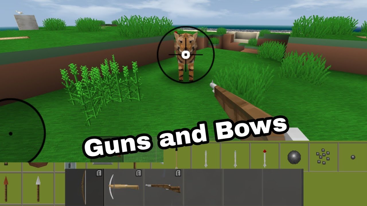 How to use gun, bows (Weapons) [Mini Block Craft] - YouTube
