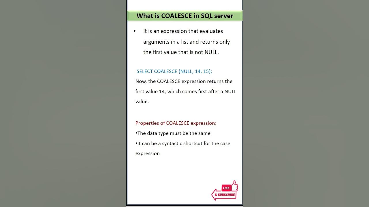 Coalesce in SQL Sever #sql #interview #shorts - YouTube