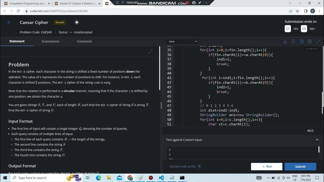 Caesar Cipher | Codechef | Starters 97 | Solution Code In Comment. - YouTube