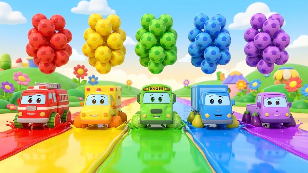Wheels on the Bus 🚍 | Learn Colors with Fire Truck 🚒 & Tractor 🚜 ...