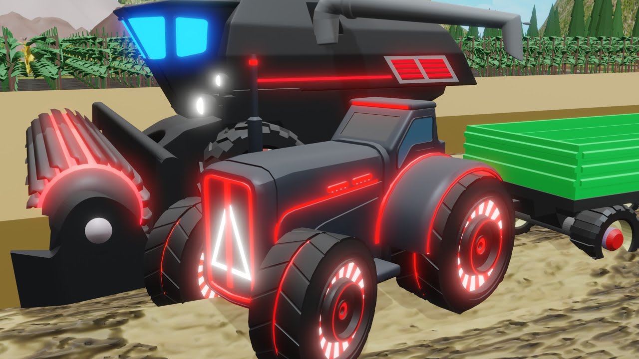 Black Machines at Harvest - Tractor and Combine in Action in Constant ...