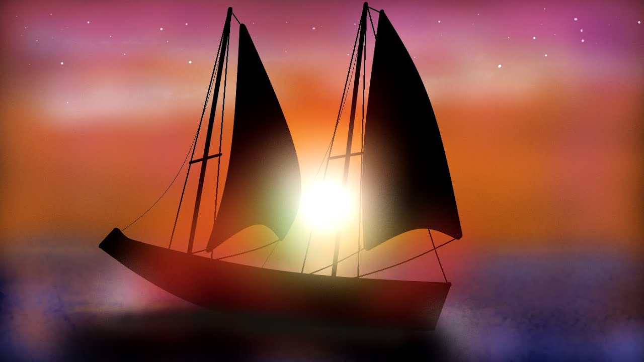 How to easy draw a boat in the sunset TUTORIAL - YouTube