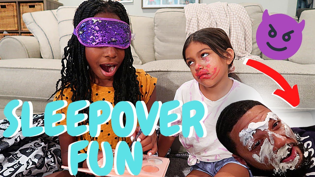 EPIC SLEEPOVER FUN!! BLIND FOLDED MAKEUP CHALLENGE, PRANKED DAD, and WE ...