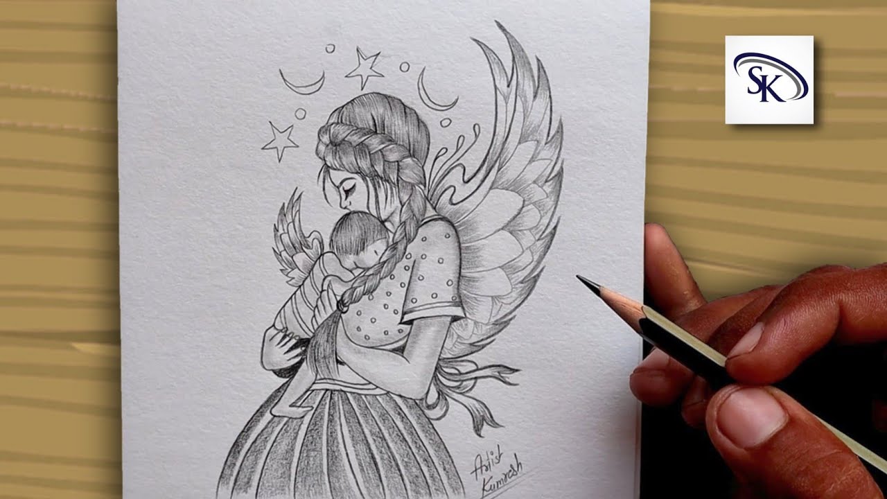 how to draw pari maa with pencil step by step - YouTube