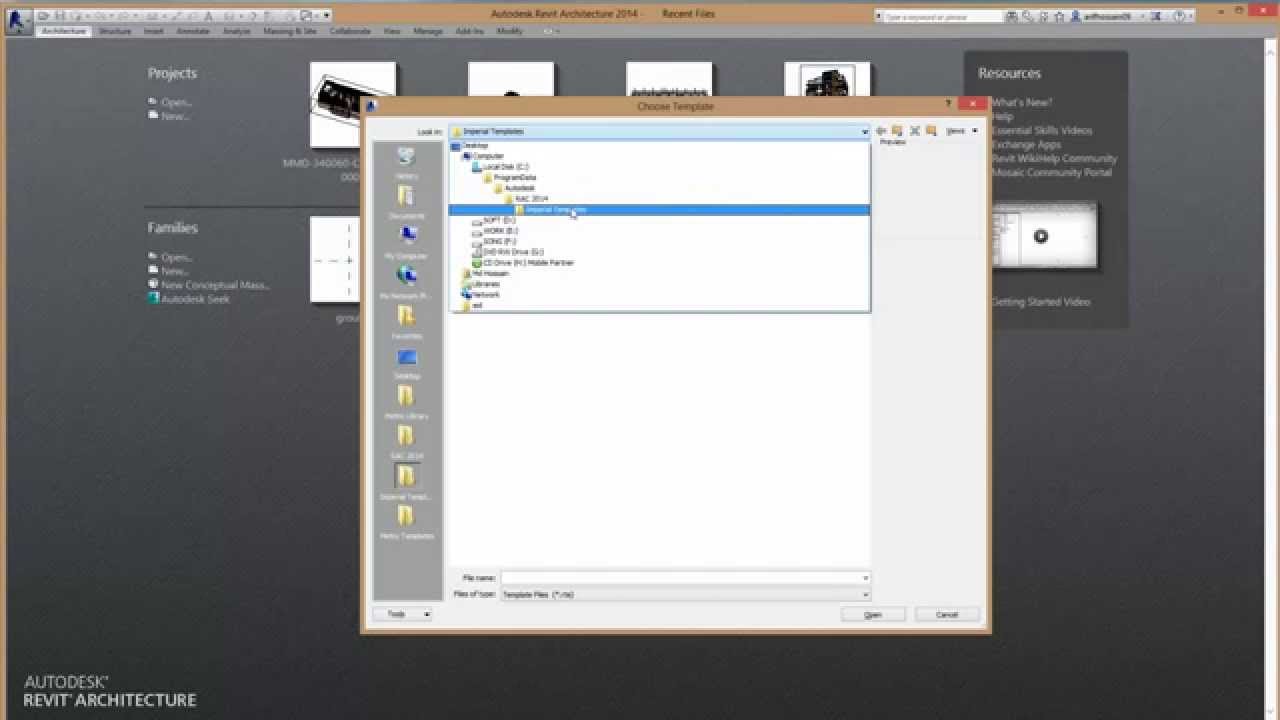 Revit Architecture 2014 beginner tutorial open new File or templates ...