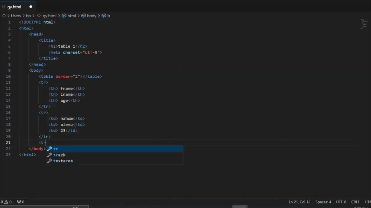 Html Table Create Simple Code In Amharic Learn Html Tutorial For