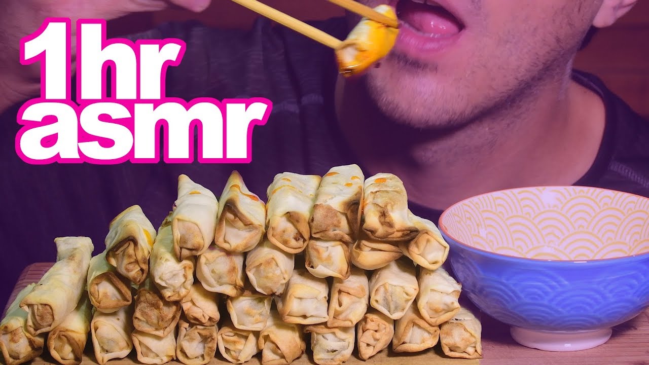 ASMR 1 Hour Extreme Crunch Sounds ( Crispy Shrimp Spring Rolls w/ Spicy ...