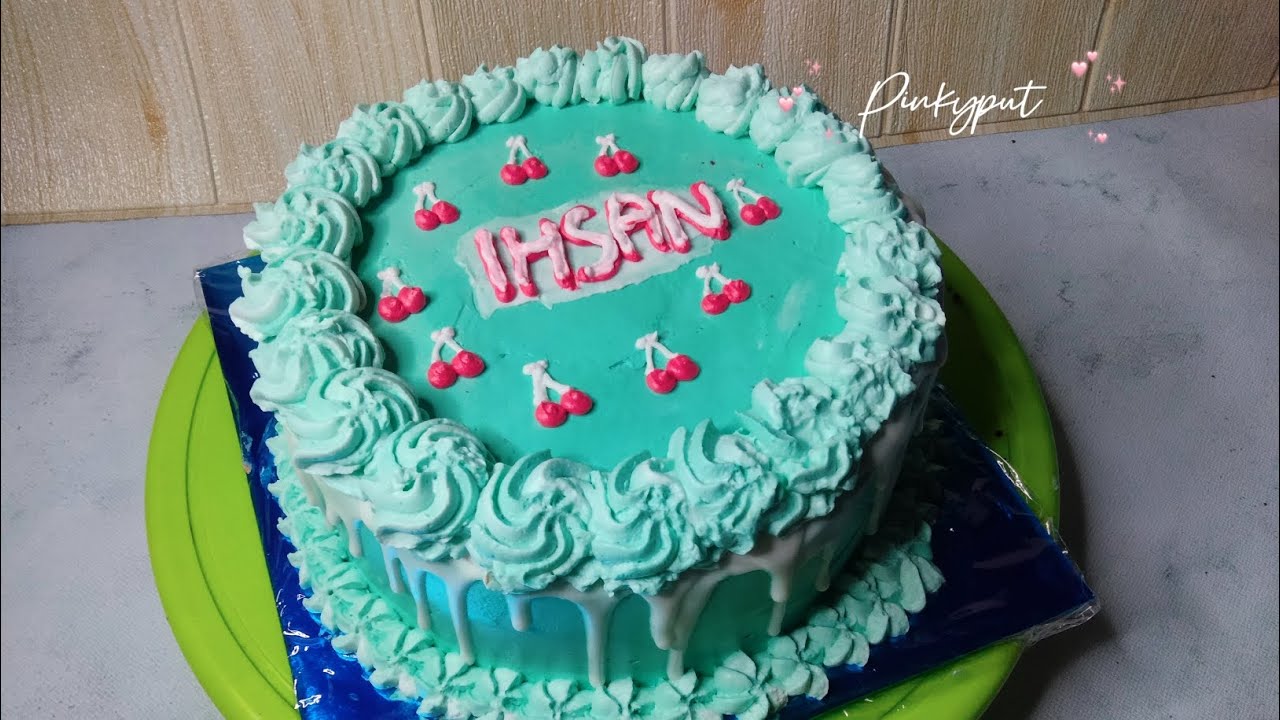 cake decoration with tosca buttercream || menghias kue warna tosca ...